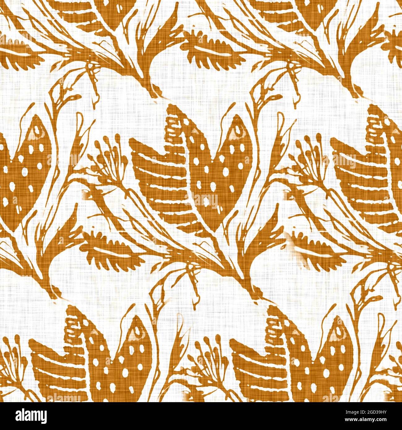 Hand drawn flower motif linen texture. Whimsical garden seamless ...