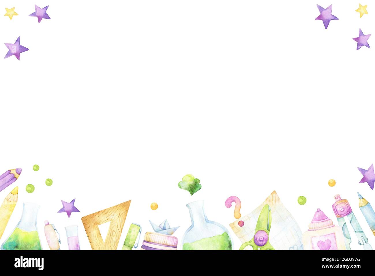 Rectangular template with watercolor illustrations of back to school ...