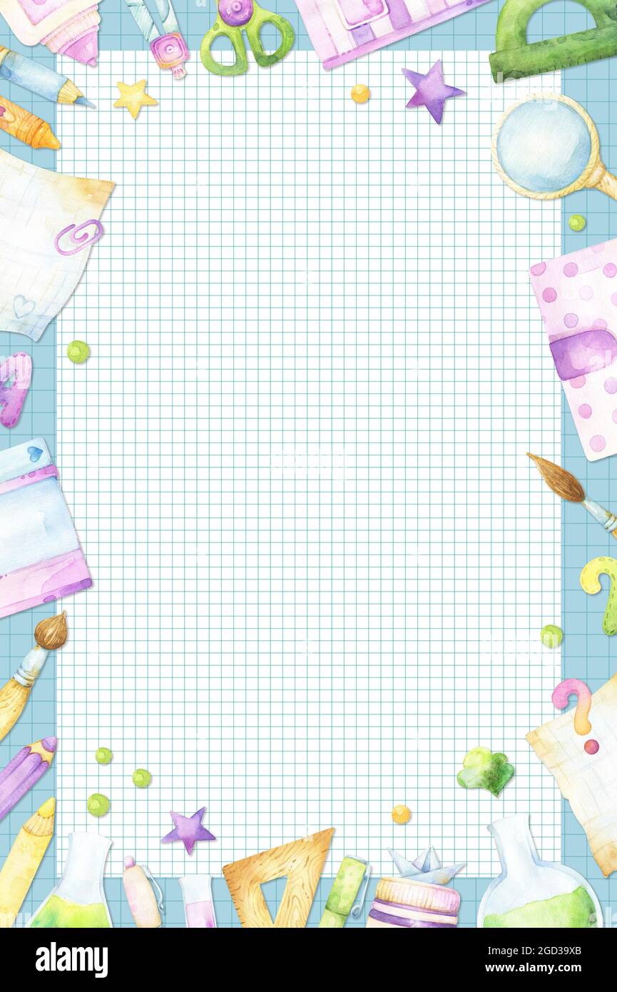 Back to school rectangular template with hand painted watercolor ...