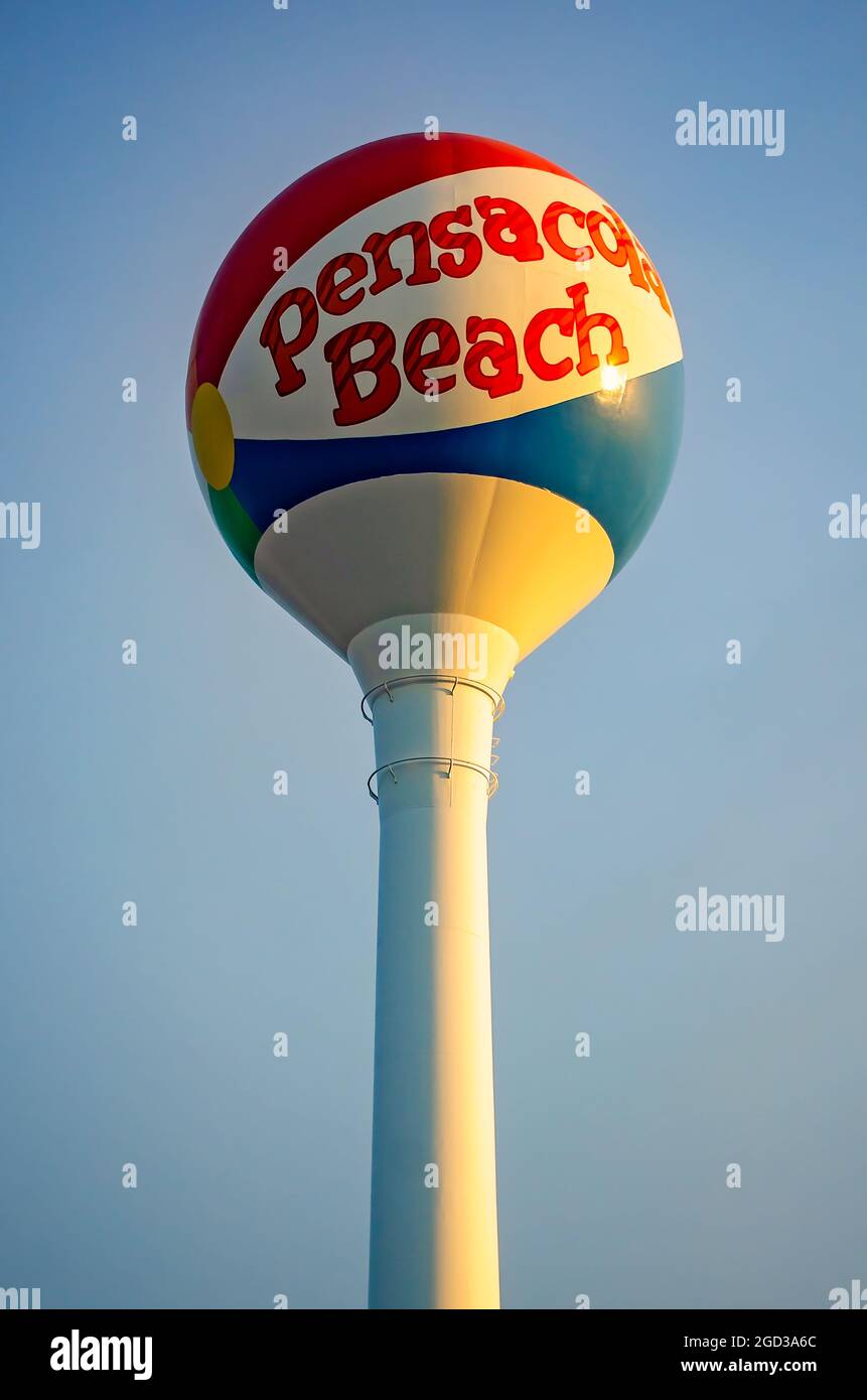 The Pensacola water tower is painted to look like a beach ball at ...