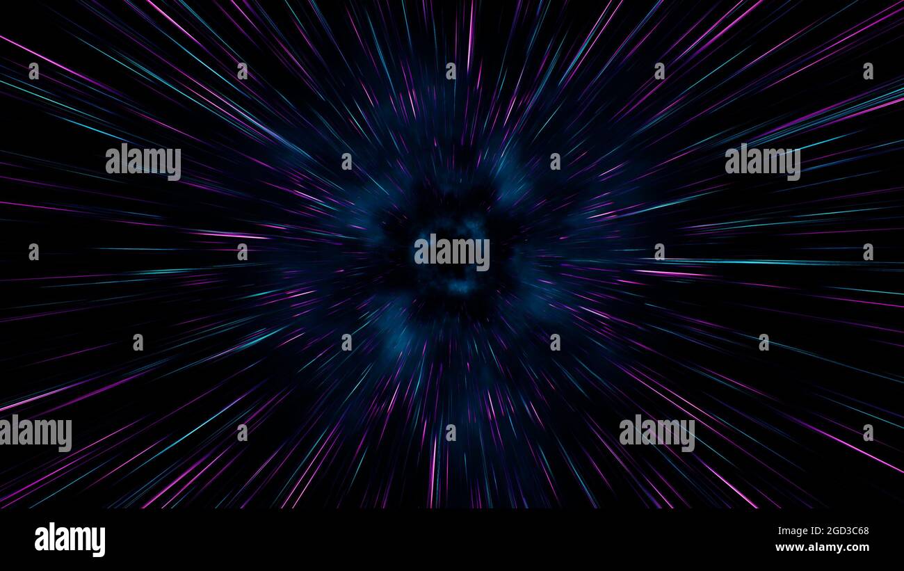 Abstract Fly Through Neon Line and Mist Night Sky Background Stock ...