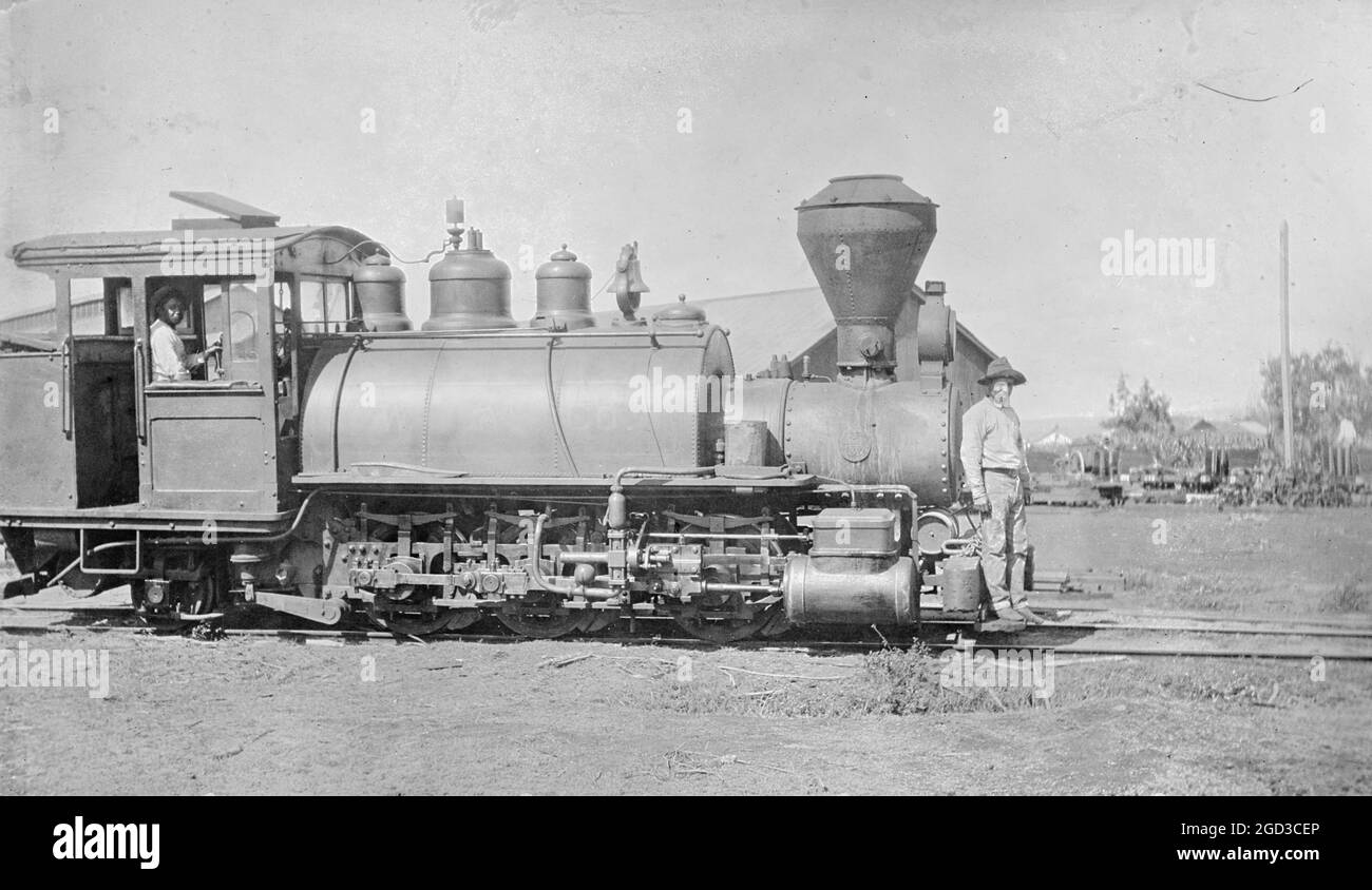 Two men on a locomotive engine in Hawaii ca. between 1910 and 1920 ...