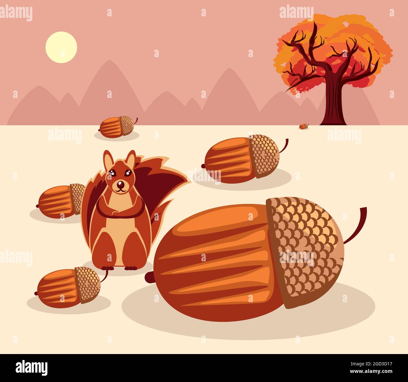 squirrel with acorns and tree Stock Vector Image & Art - Alamy