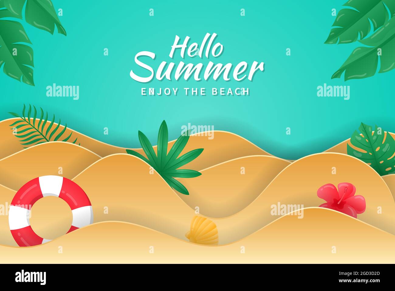 Summer background in paper cut style with pool floats, starfish and ...