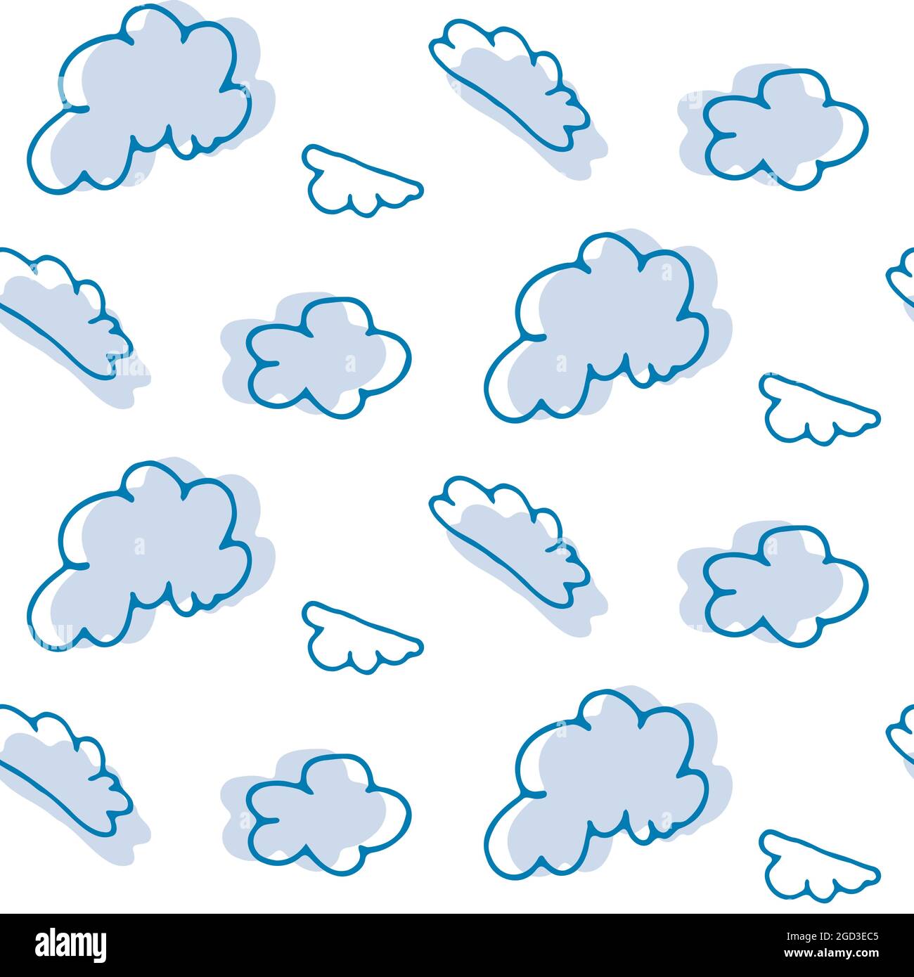 Seamless cartoon cloud sky doodle pattern. Whimsical minimal gender ...
