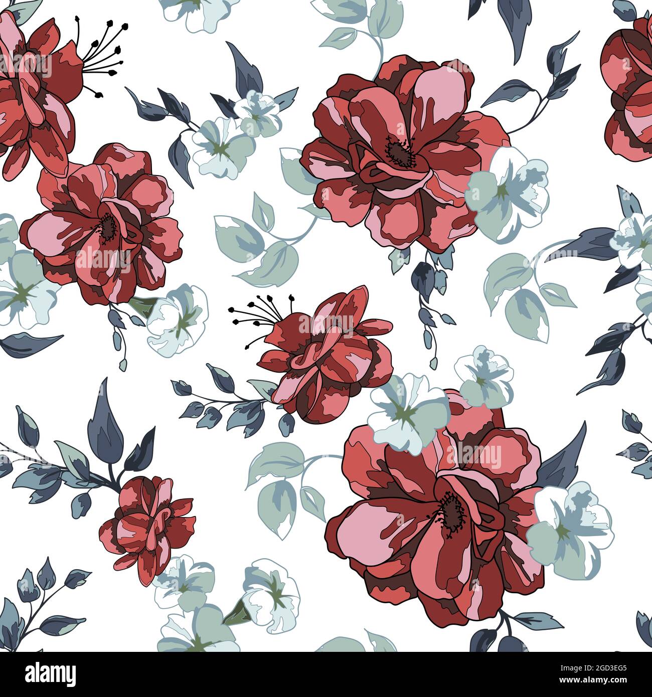 Floral Seamless Pattern Background with Red Roses Stock Photo - Alamy