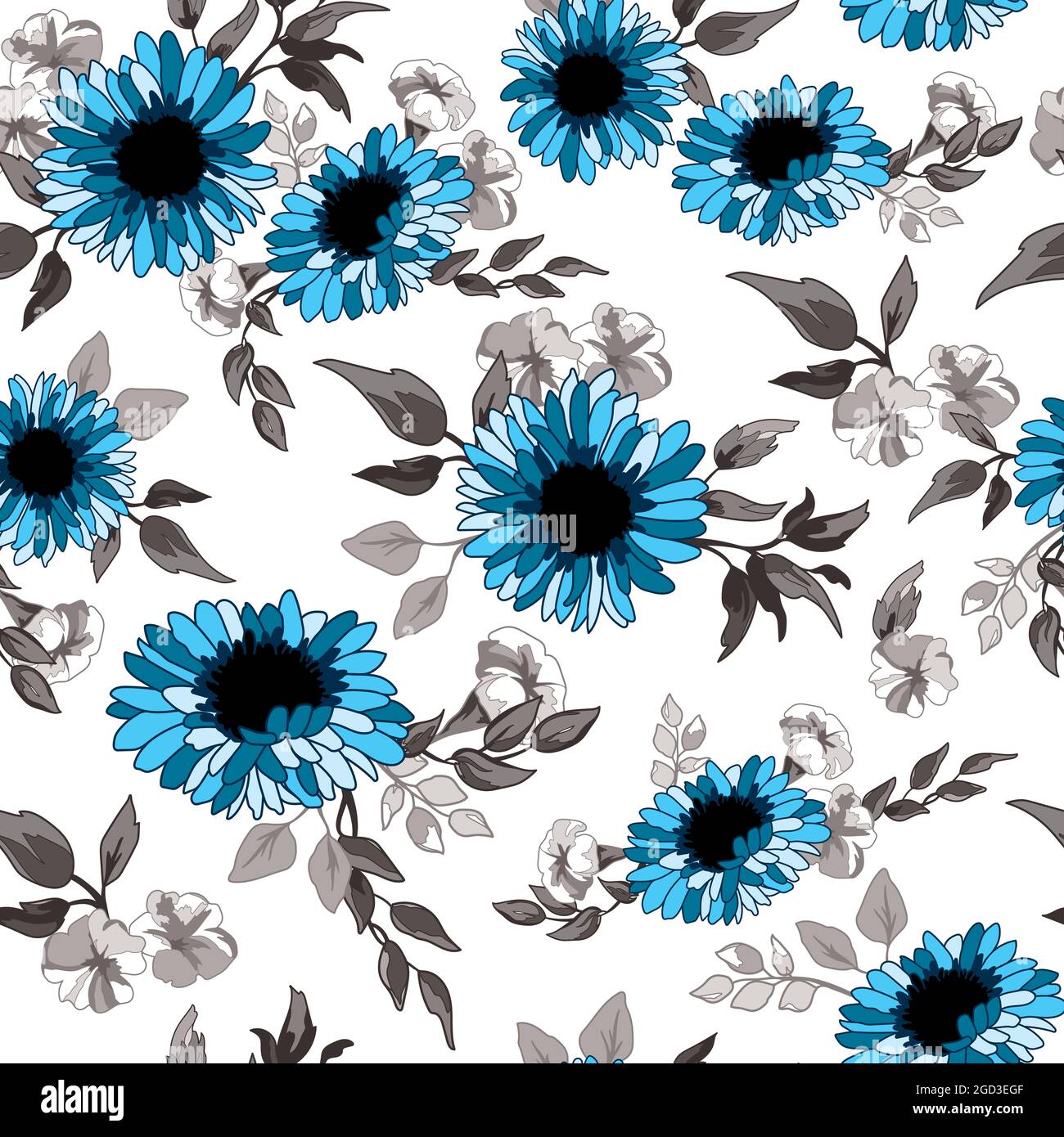 Blue Daisy Flowers Seamless Pattern Background Stock Photo - Alamy