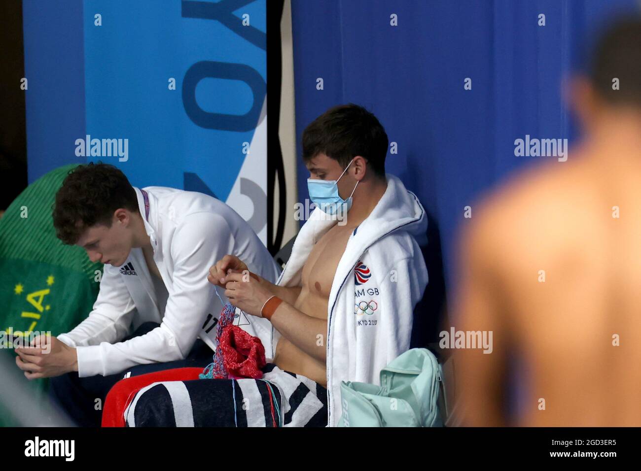 Team Great Britain diver Thomas (Tom) Daley (GBR) knitting during the ...