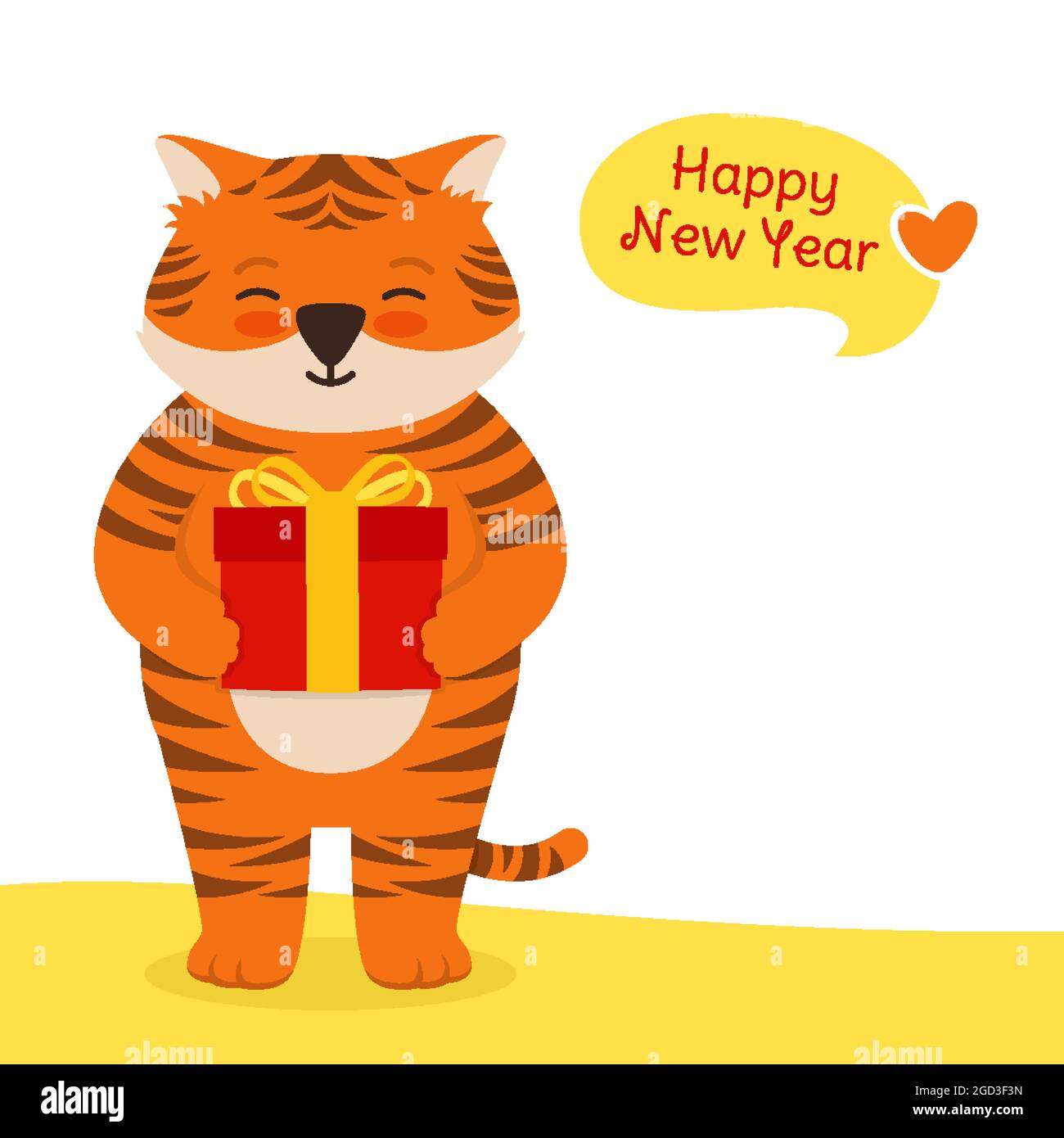 Christmas card with Tiger mascot new year. Animal tiger with surprise ...