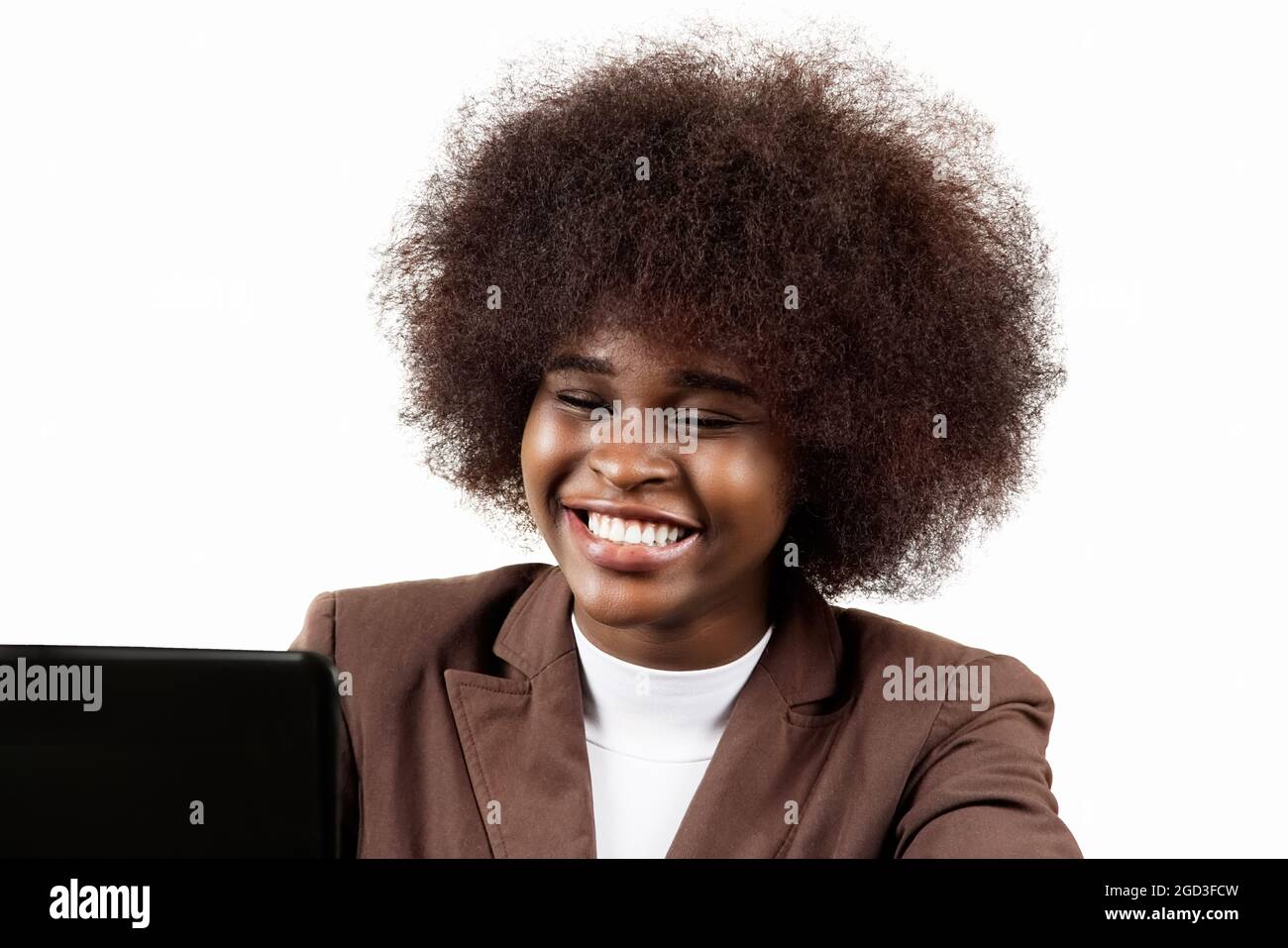 Young black Hispanic Latina business executive woman, with afro hair ...