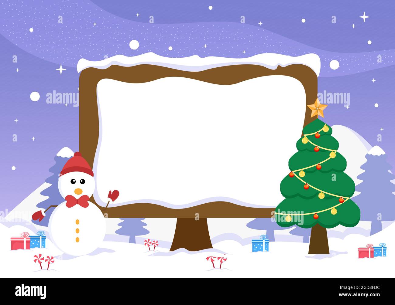 Merry Christmas With Santa Claus or Snowman Cartoon Character And Some ...