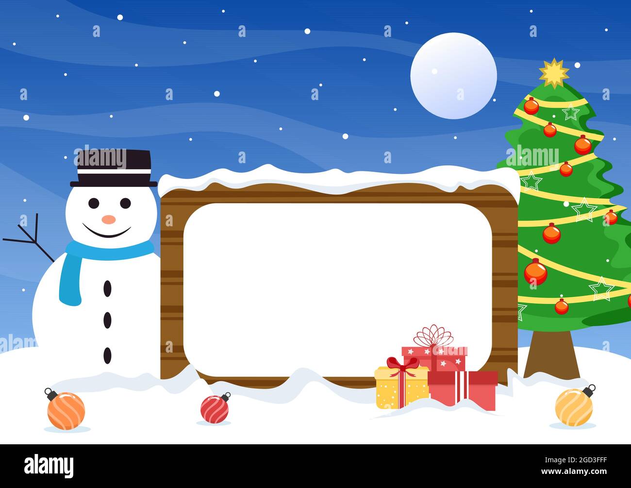 Merry Christmas With Santa Claus or Snowman Cartoon Character And Some ...