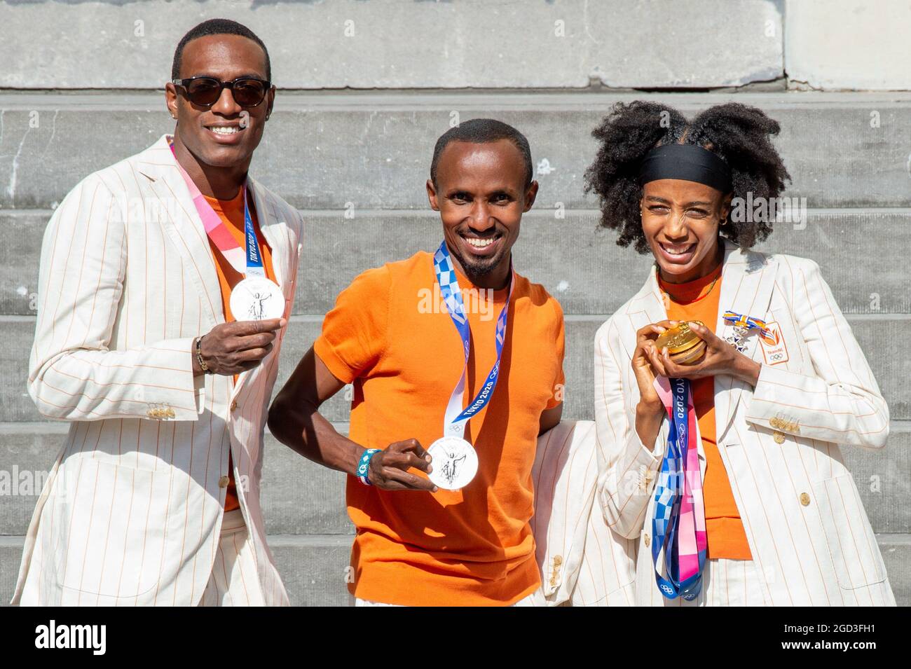 Liemarvin Bonevacia, Abdi Nageeye en Sifan Hassan during a meeting with Dutch Royals after ...