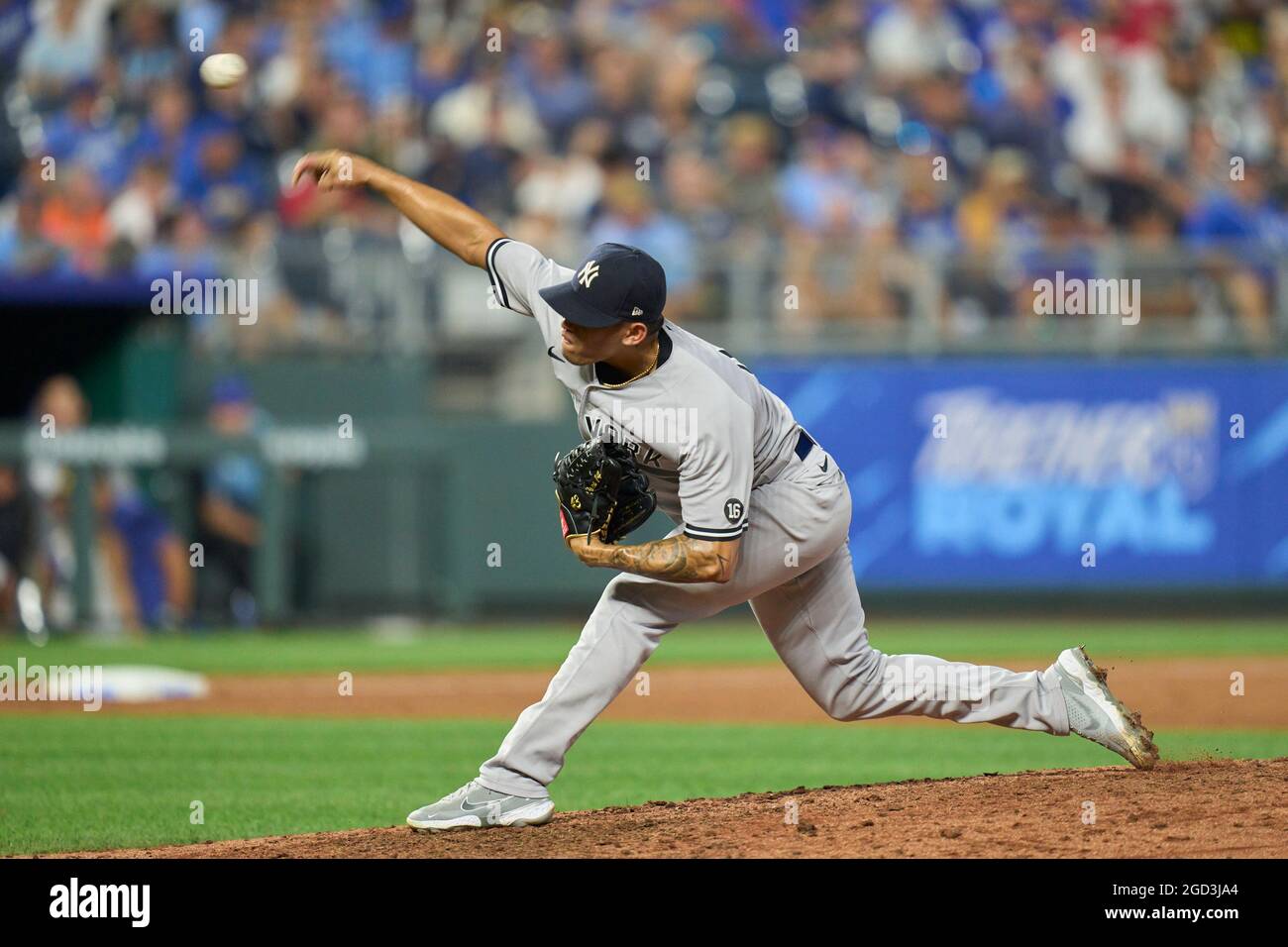 August 9 2021: New York pitcher Johnathan Loaisiga (43) throws a pitch ...