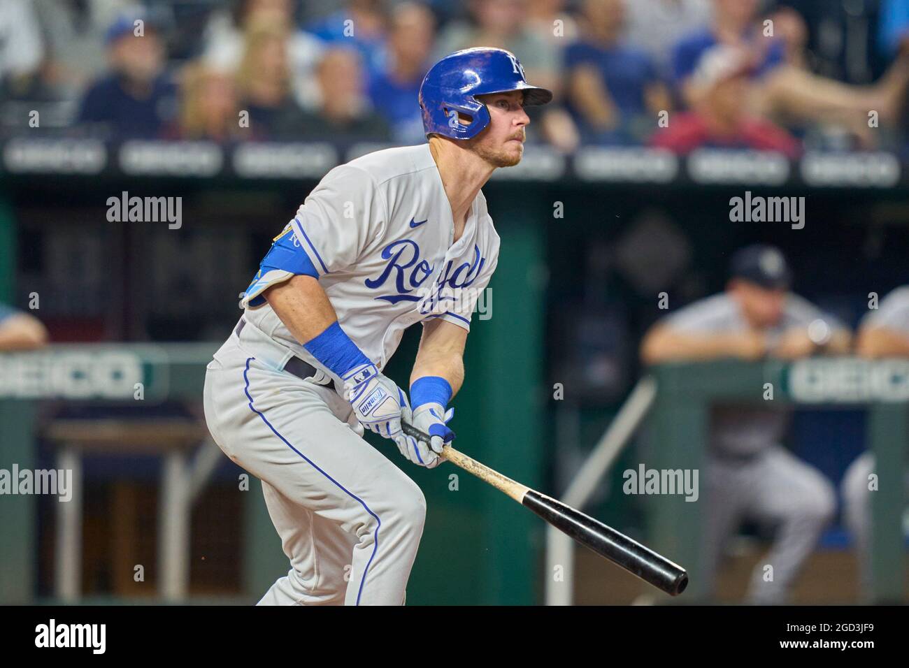 August 9 2021: Kansas City right fielder Ryan O'Hearn (66) gets a hit ...
