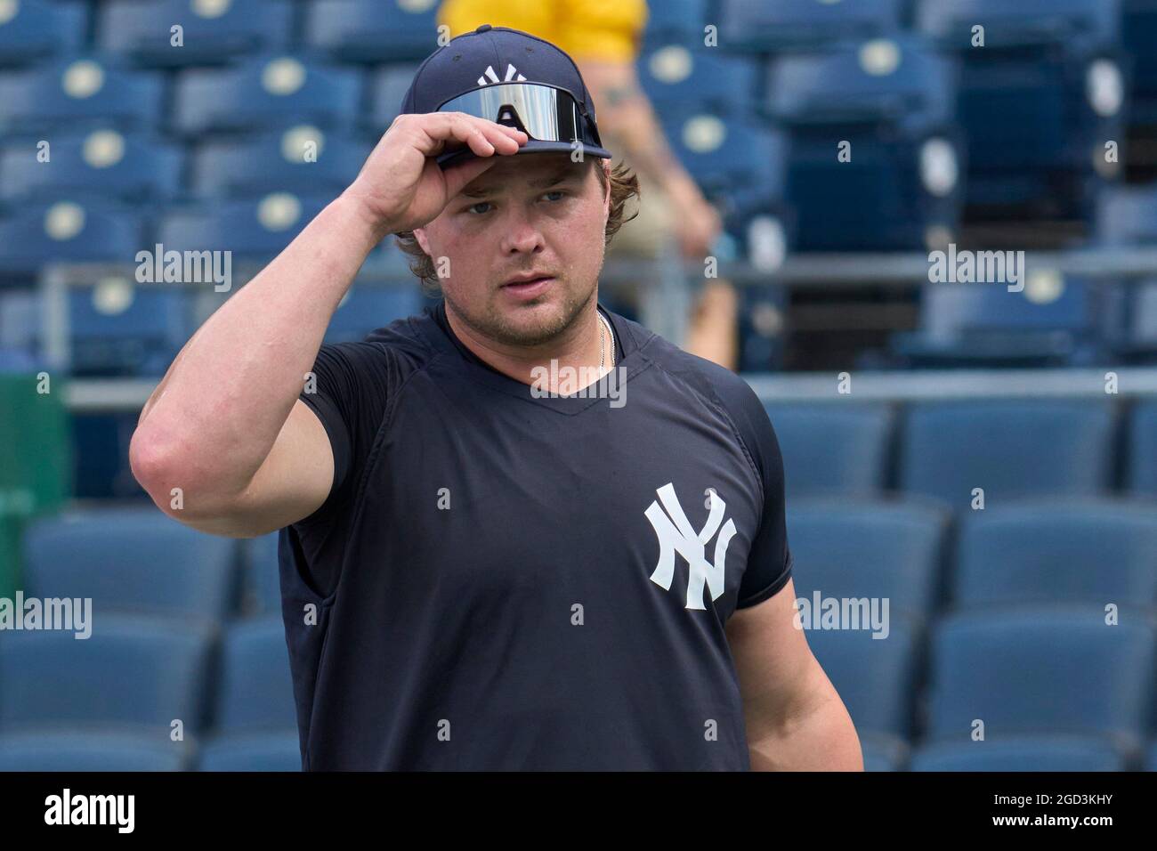 August 9 2021: New York first baseman Luke Voit (59) during batting ...