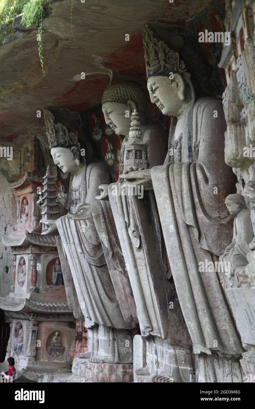 CHONGQING, CHINA - JULY 26, 2021 - Stone carvings on the cliff of ...