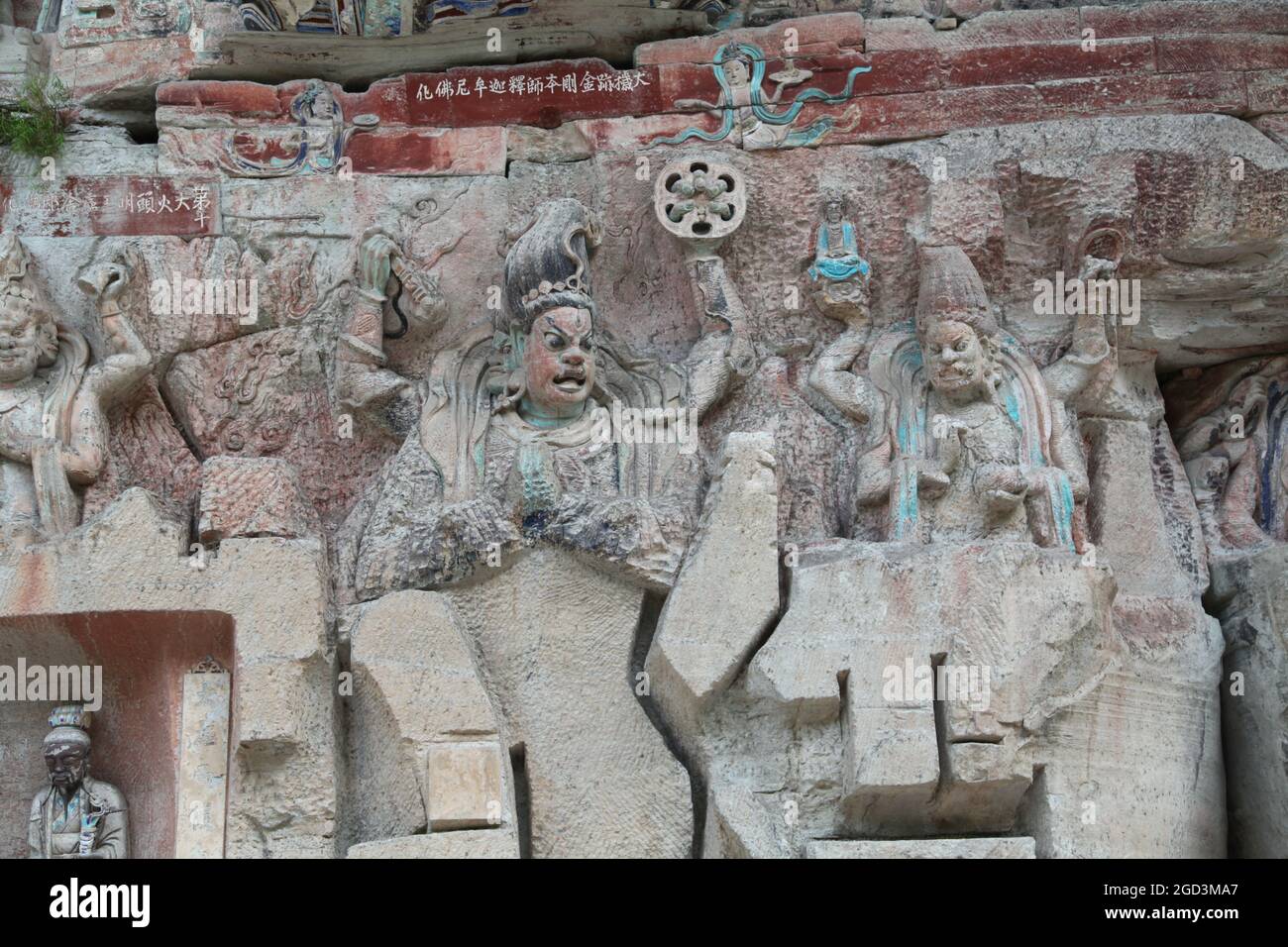 CHONGQING, CHINA - JULY 26, 2021 - Stone carvings on the cliff of ...