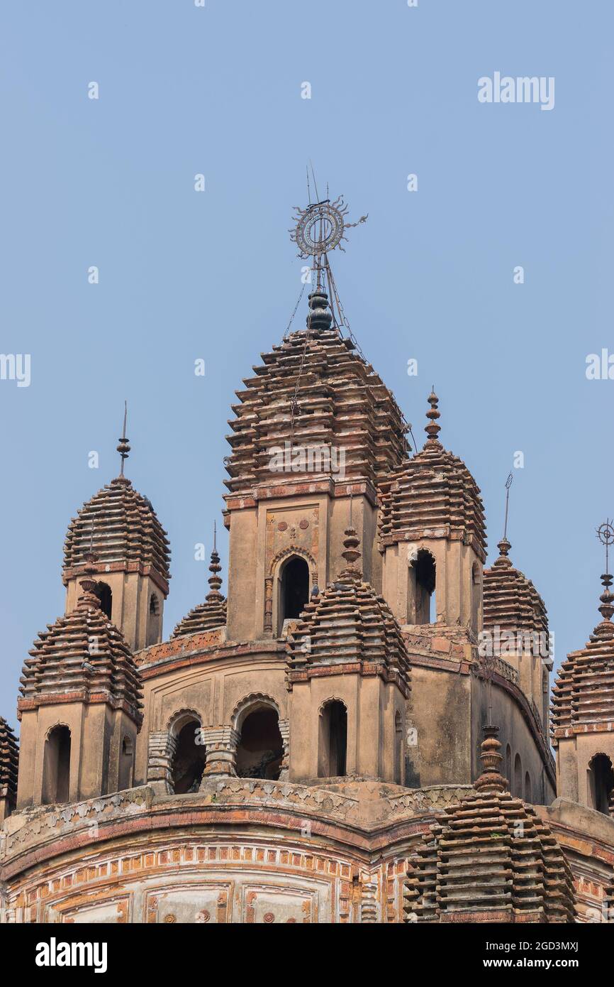 Spears and Terracotta decorations at the top of famous Hindu temple ...