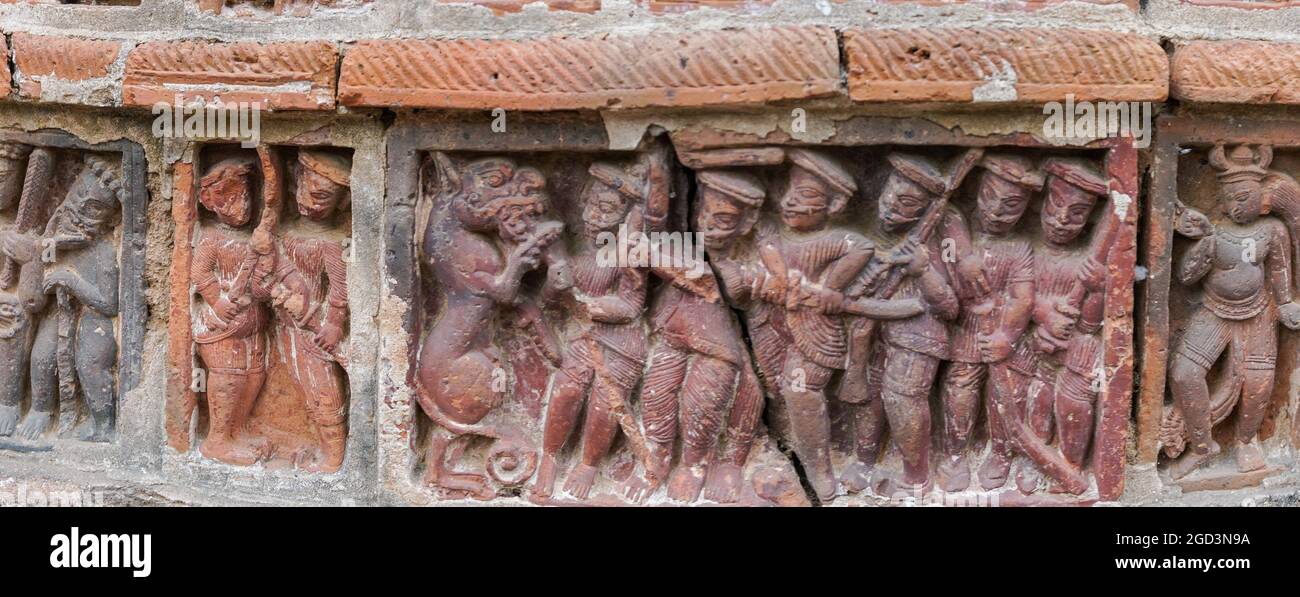 Terracotta art works on the temple walls of Krishna Chandra temple of ...