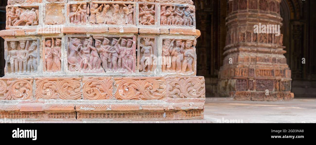 Terracotta art works on the temple walls of Krishna Chandra temple of ...