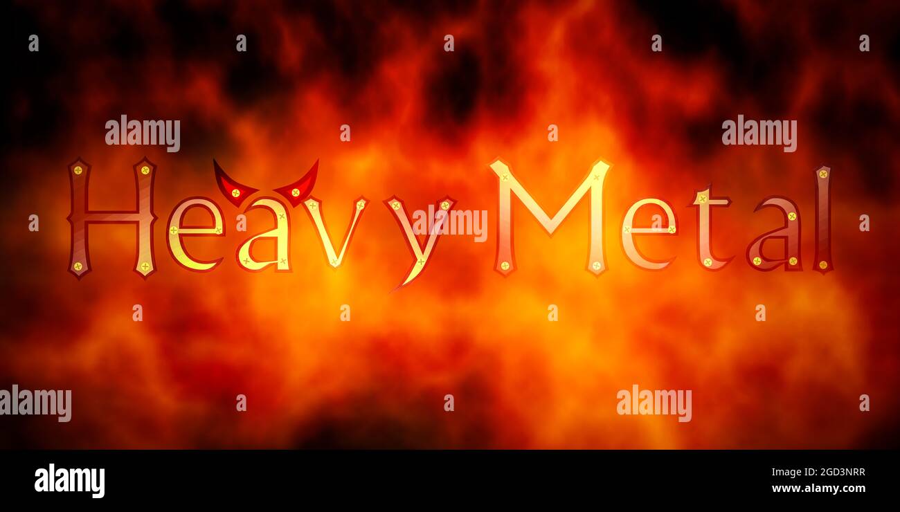 3D Rendering of Heavy Metal Typography on Fire Background Stock Photo ...