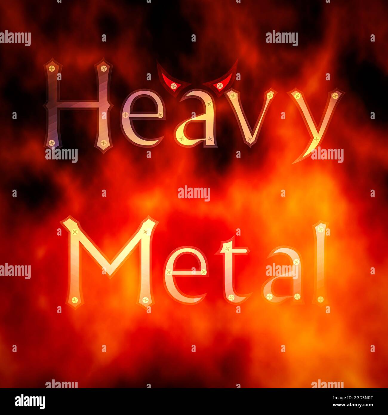 3D Rendering of Heavy Metal Typography on Fire Background Stock Photo ...