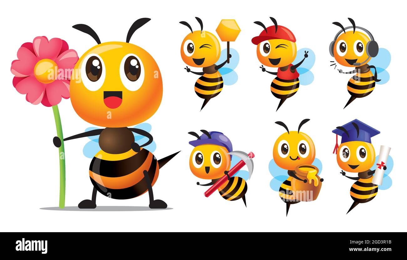 Cartoon cute bee character series with different type of poses. Cute ...