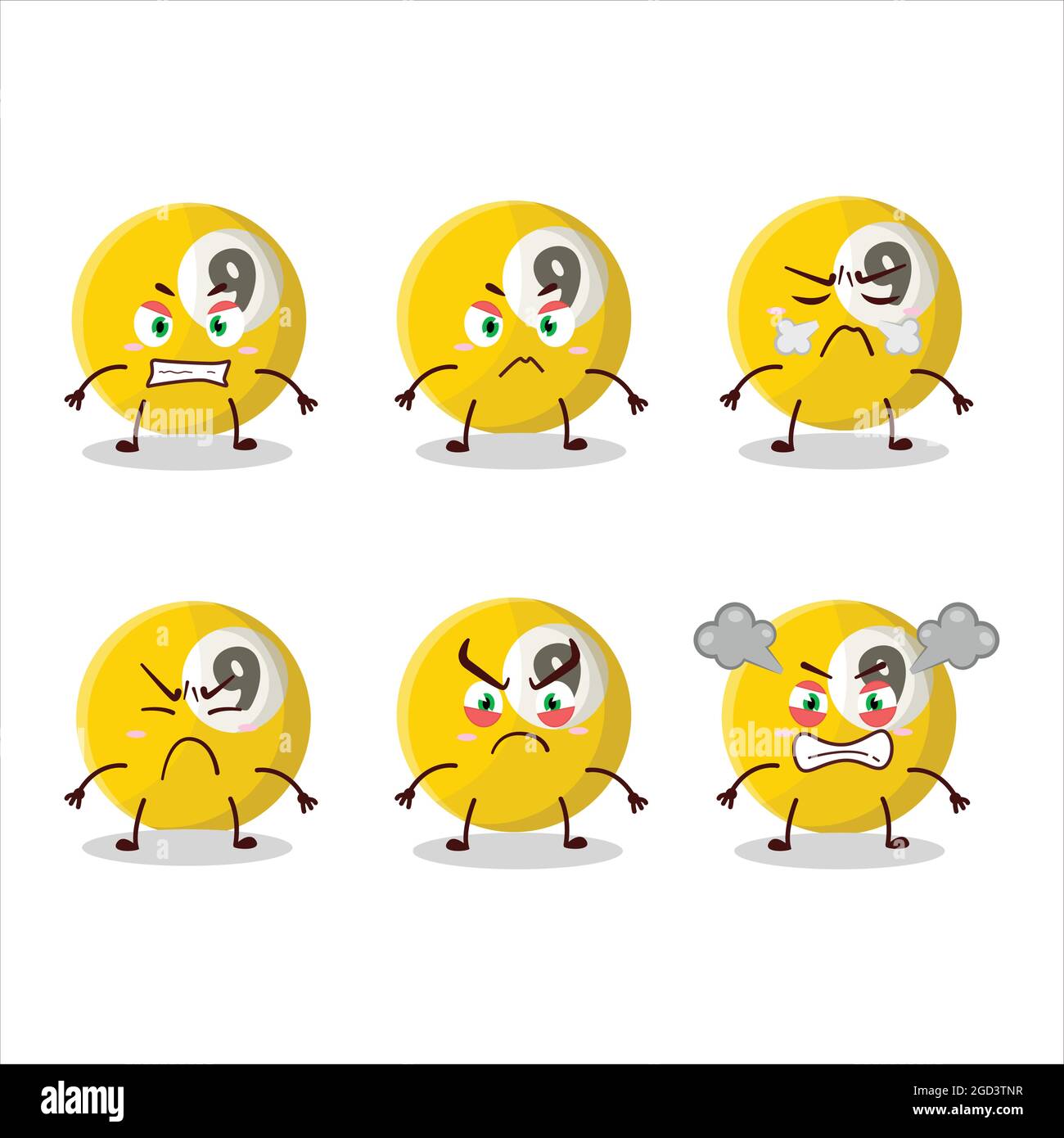 Billiards ball cartoon character with various angry expressions. Vector ...