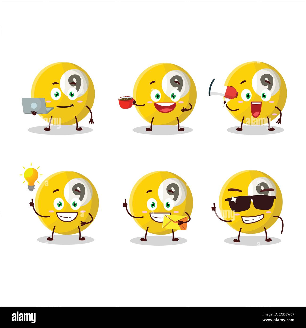 Billiards ball cartoon character with various types of business ...