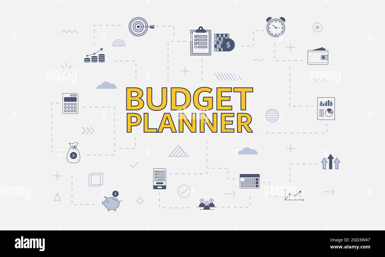 budget planner concept with icon set with big word or text on center ...