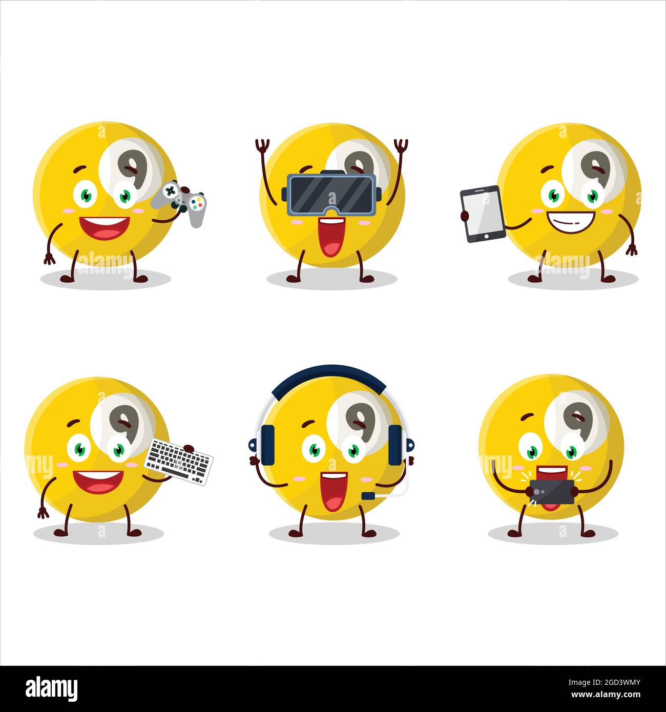 Billiards ball cartoon character are playing games with various cute ...