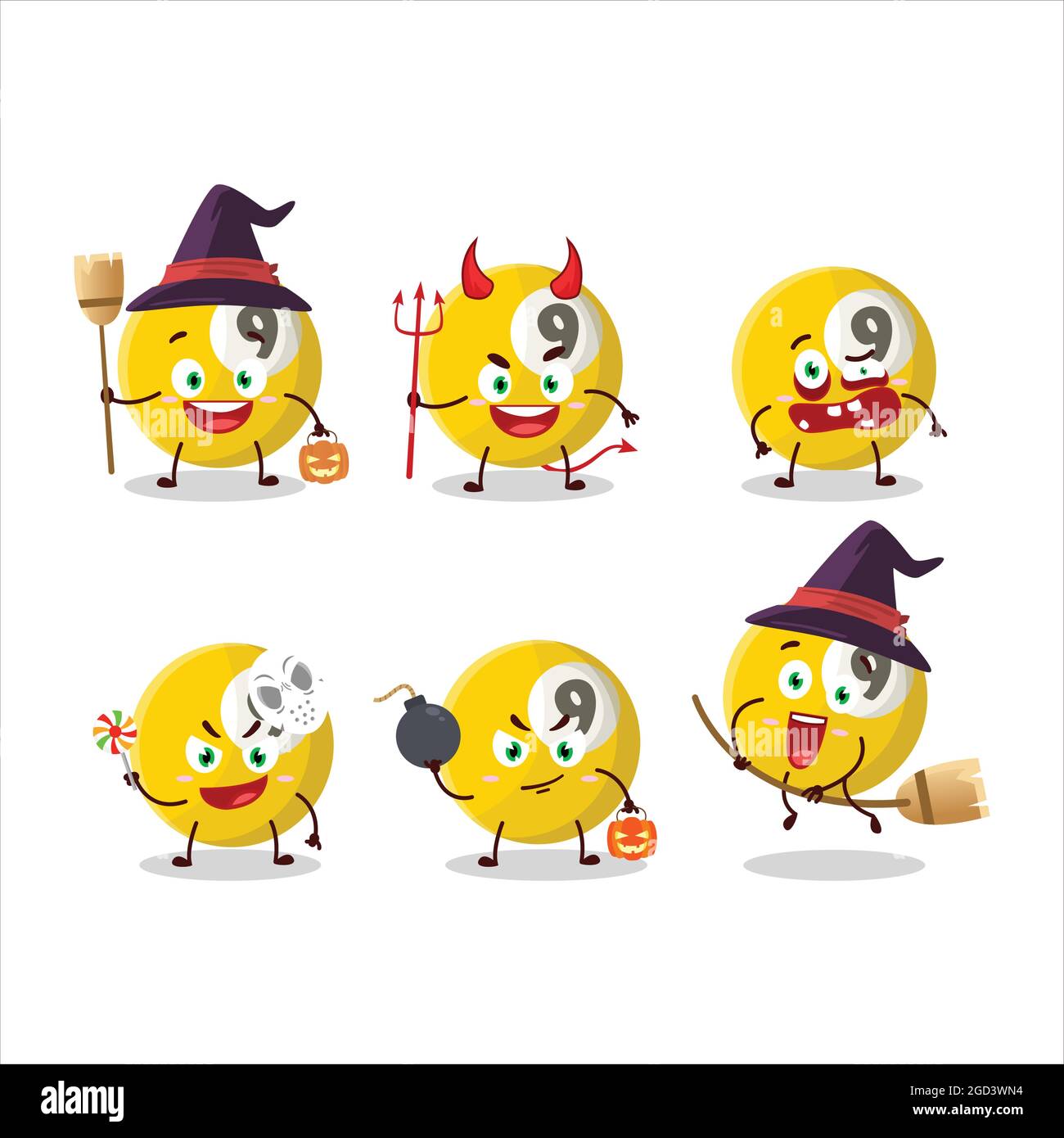 Halloween expression emoticons with cartoon character of billiards ball ...