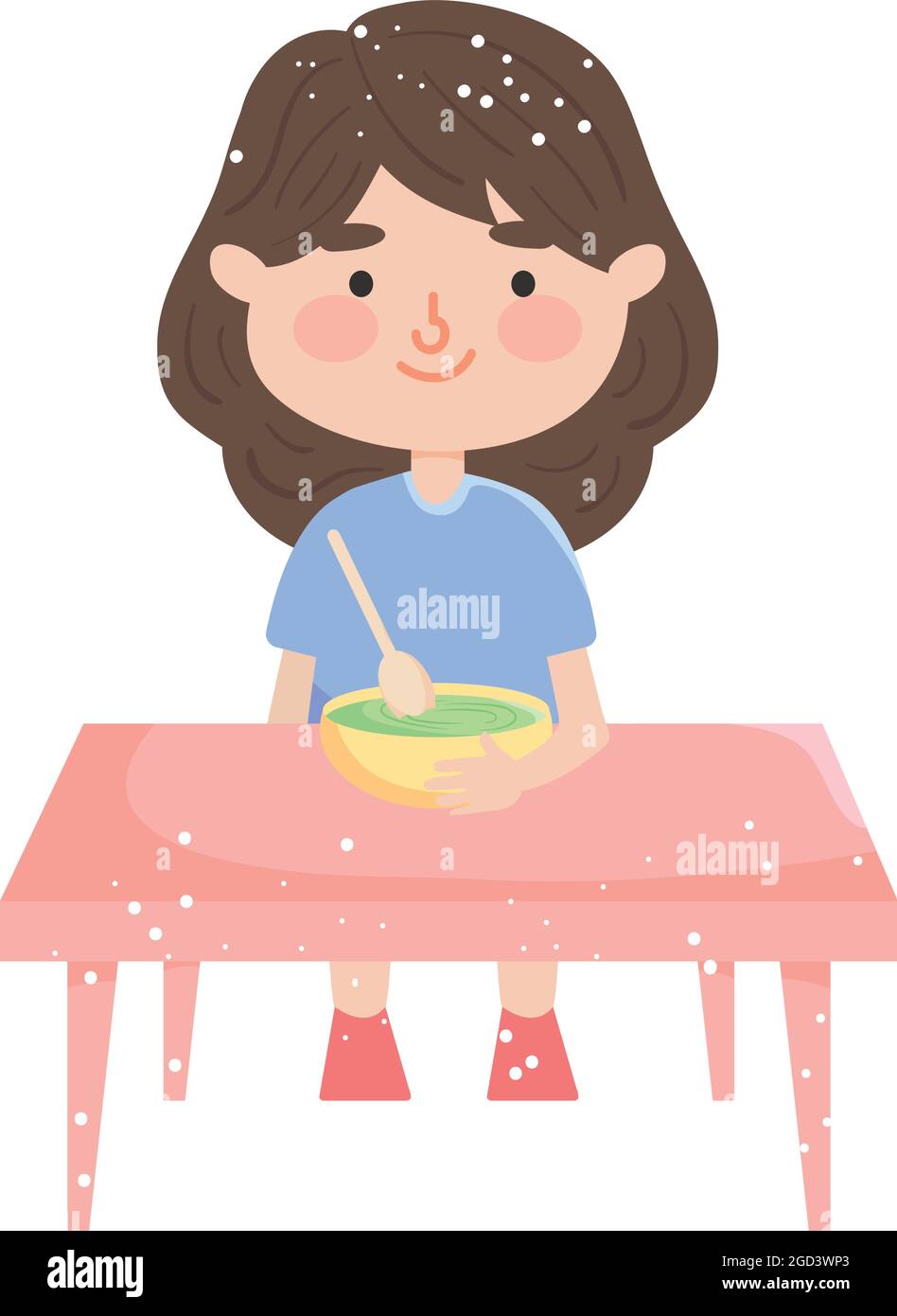 cute girl sitting eating soup Stock Vector Image & Art - Alamy