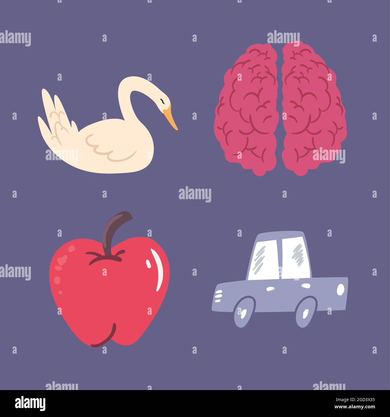 Swan apple brain and car on purple background Stock Vector Image & Art ...
