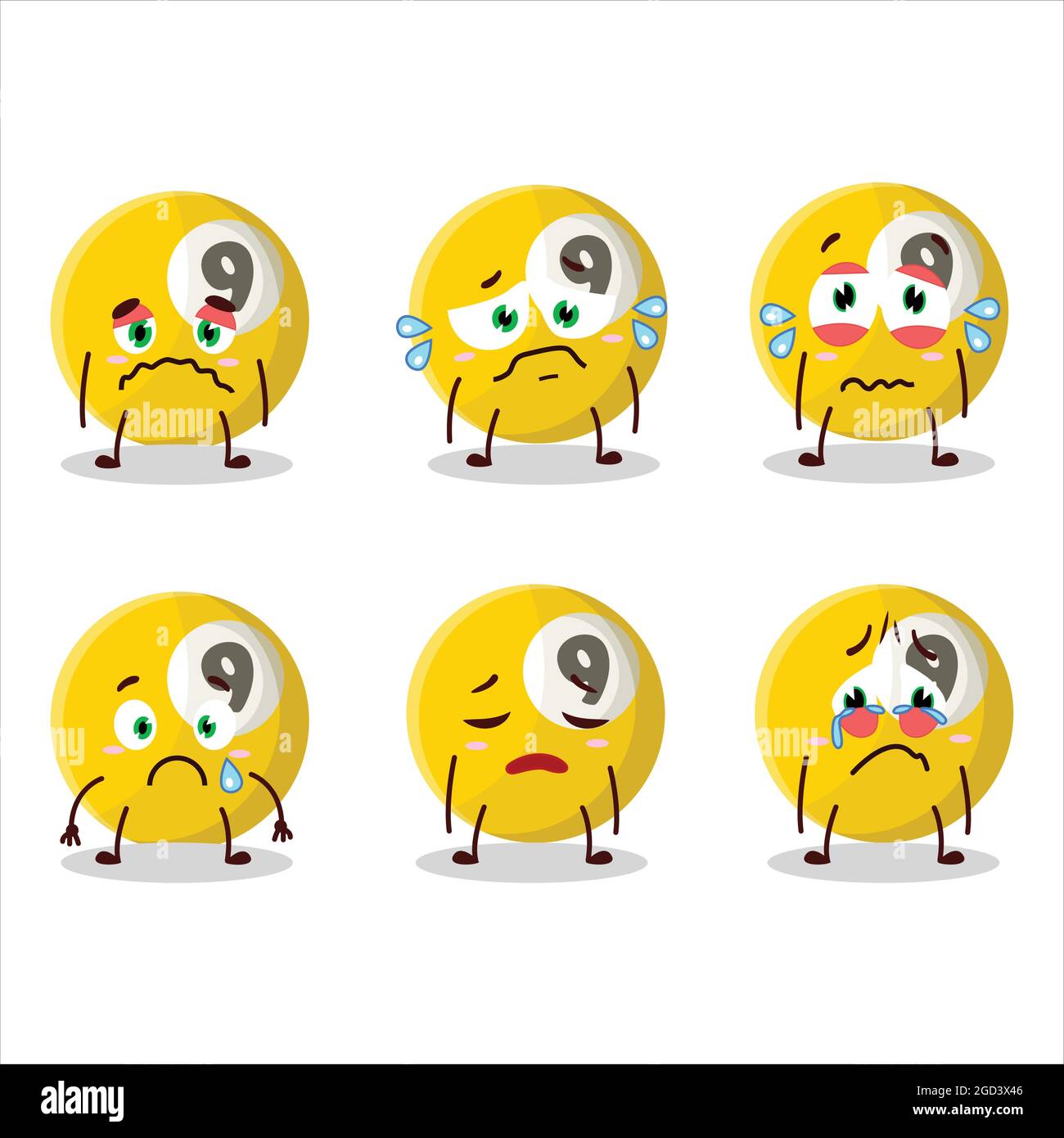 Billiards ball cartoon character with sad expression. Vector ...