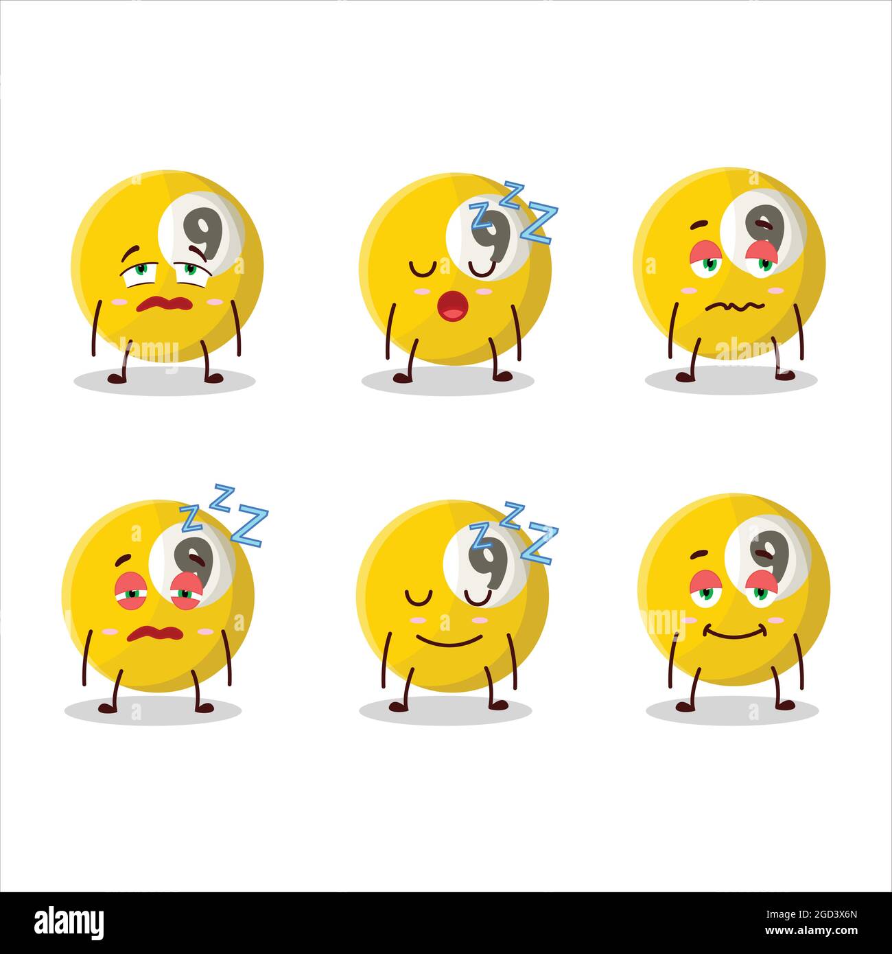 Cartoon character of billiards ball with sleepy expression. Vector ...