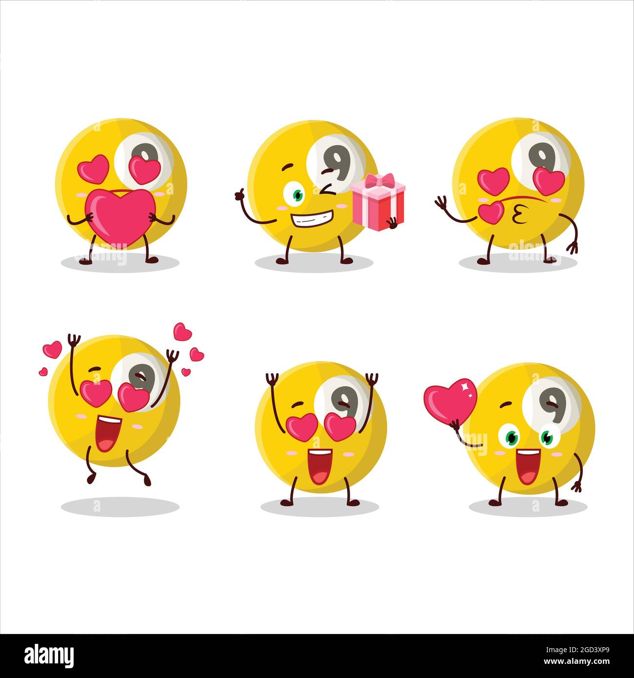 Billiards ball cartoon character with love cute emoticon. Vector ...