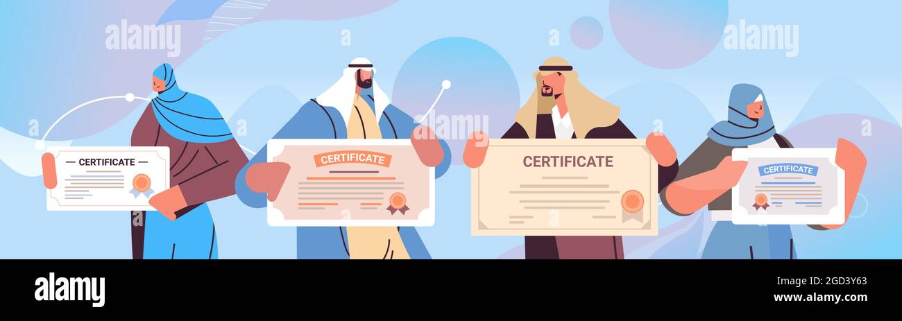 arab graduated people holding certificates arabic graduates celebrating ...