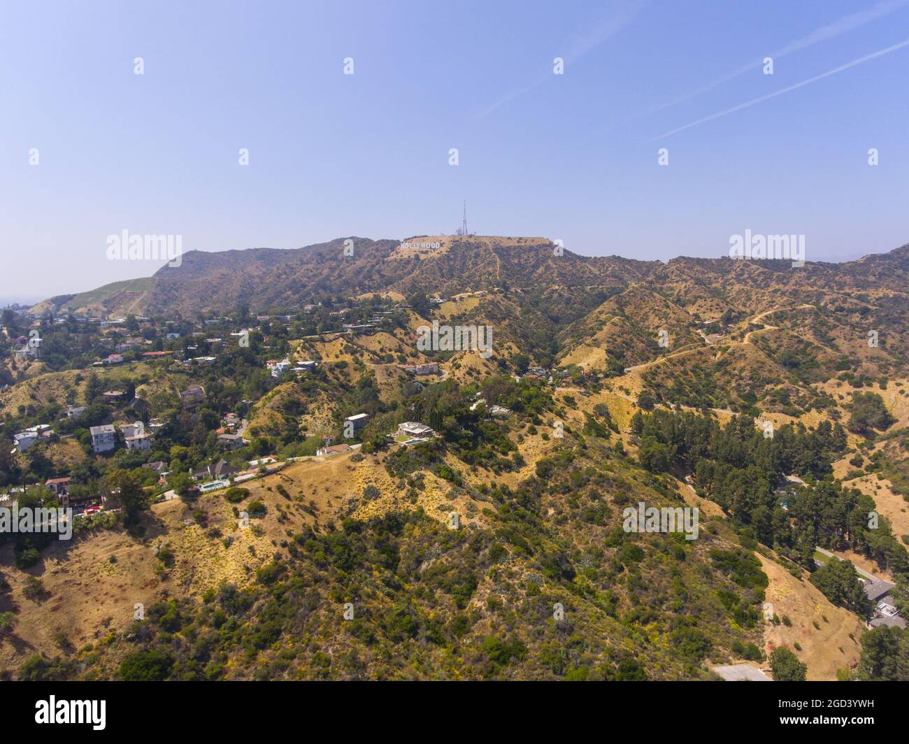 The Hollywood Sign aerial view Griffith Park, Mount Lee, Hollywood ...