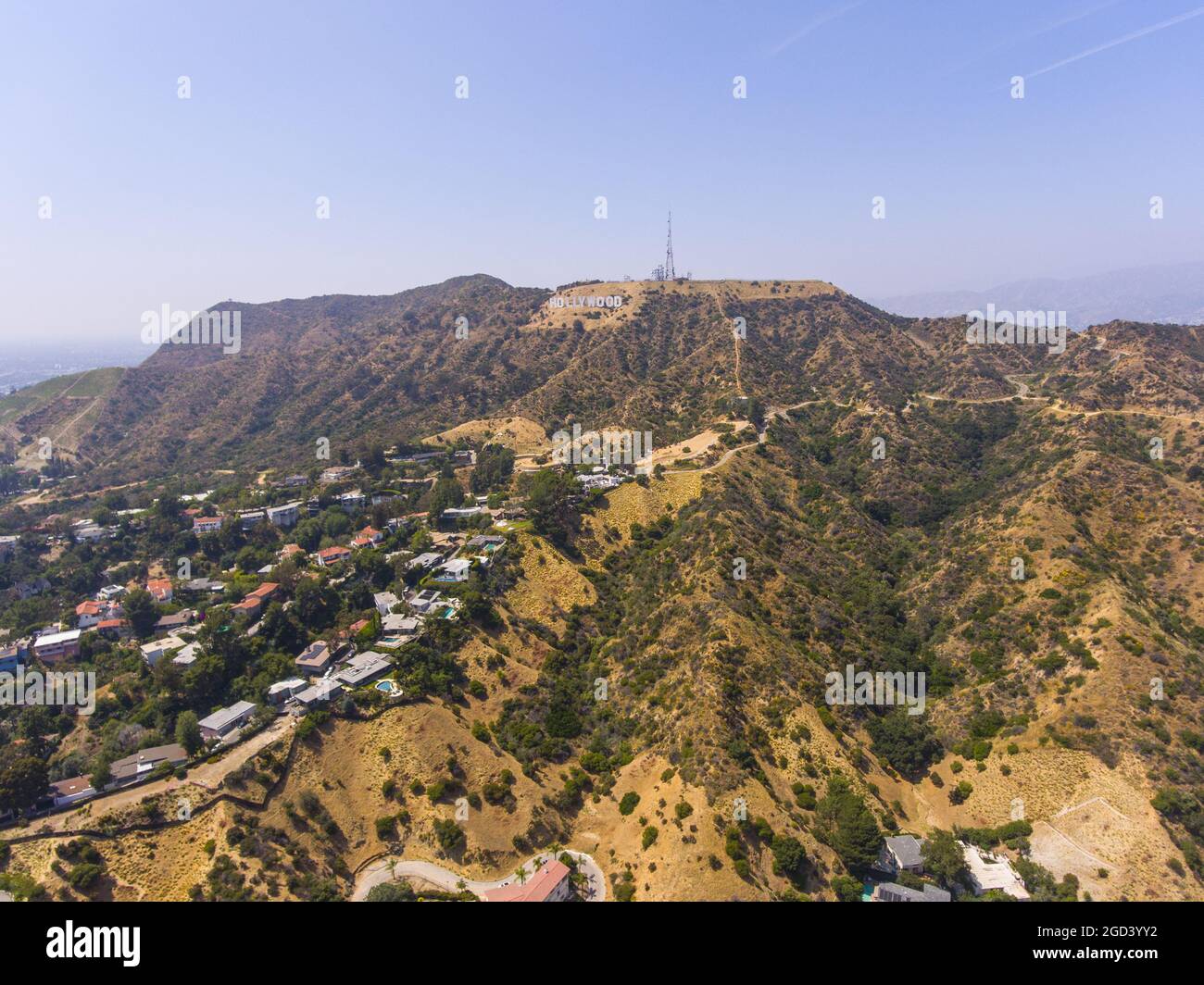 The Hollywood Sign aerial view Griffith Park, Mount Lee, Hollywood ...