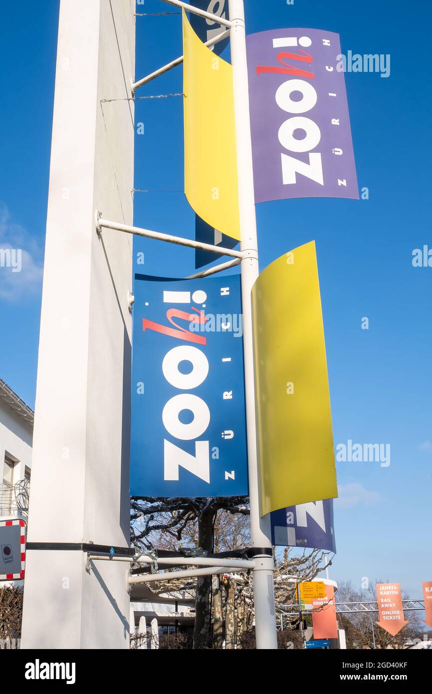 Zurich, Switzerland - January 10, 2021: Sign for Zoo Zurich, a major ...