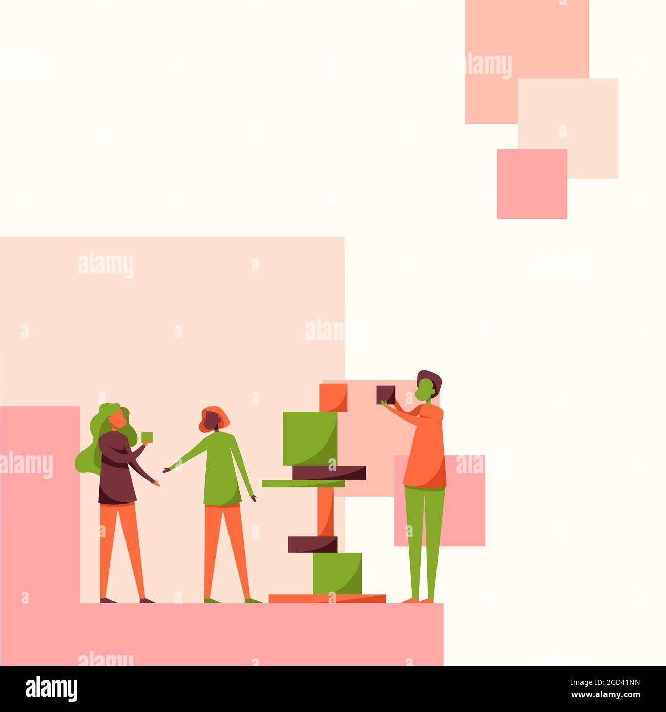 Three Colleagues Drawing Standing Helping Each Other With Building ...