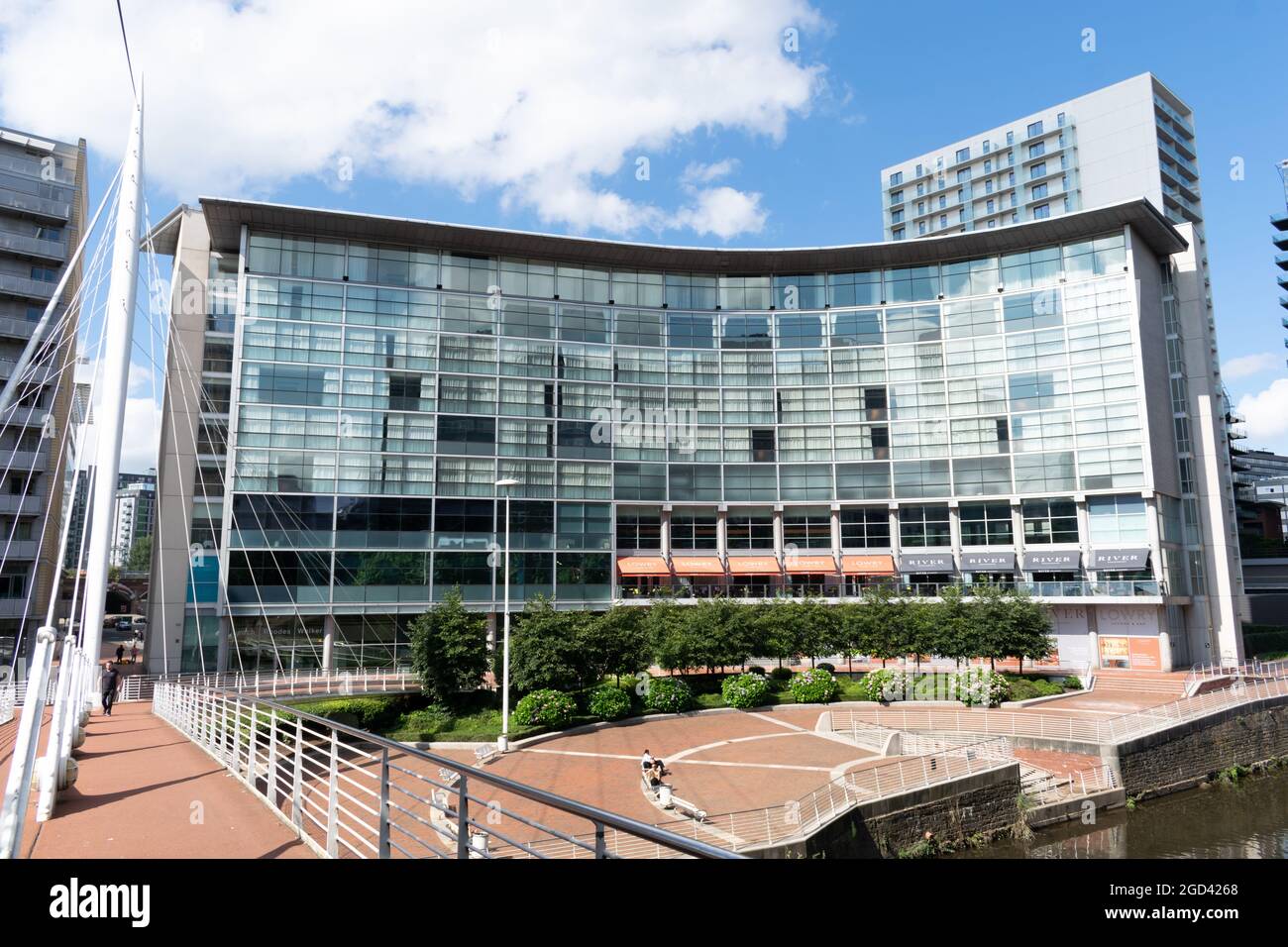 Lowry Hotel, Chapel Wharf with suspension bridge. Greater Manchester UK ...