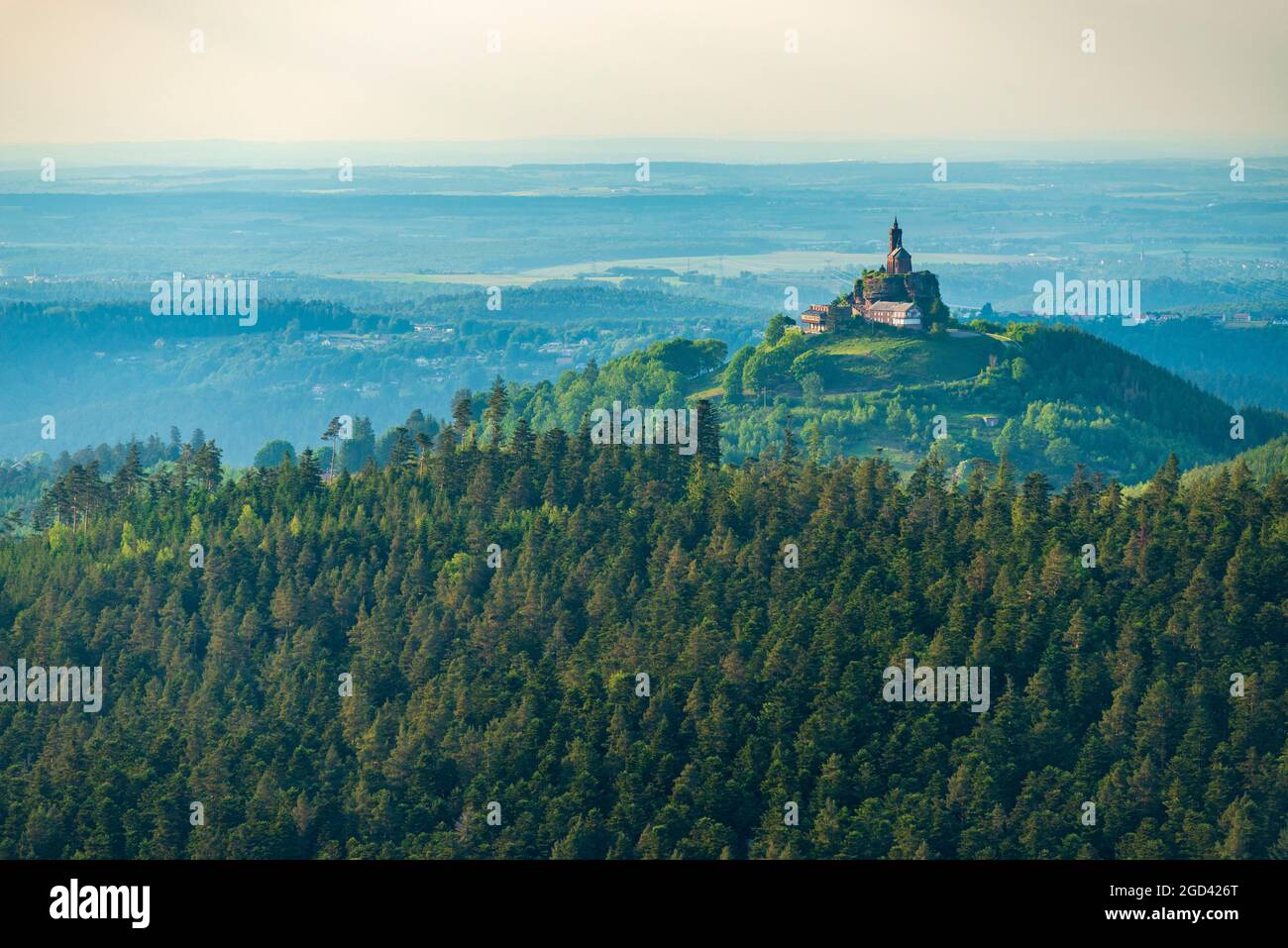 FRANCE, MOSELLE (57), DABO, CHAPELLE SAINT-LEON AND DABO ROCK SEEN FROM ...