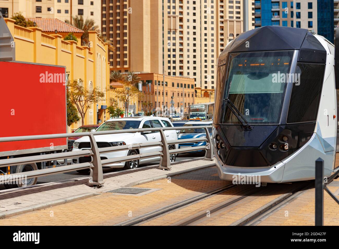 Metro railway train in Dubai city in UAE Stock Photo - Alamy