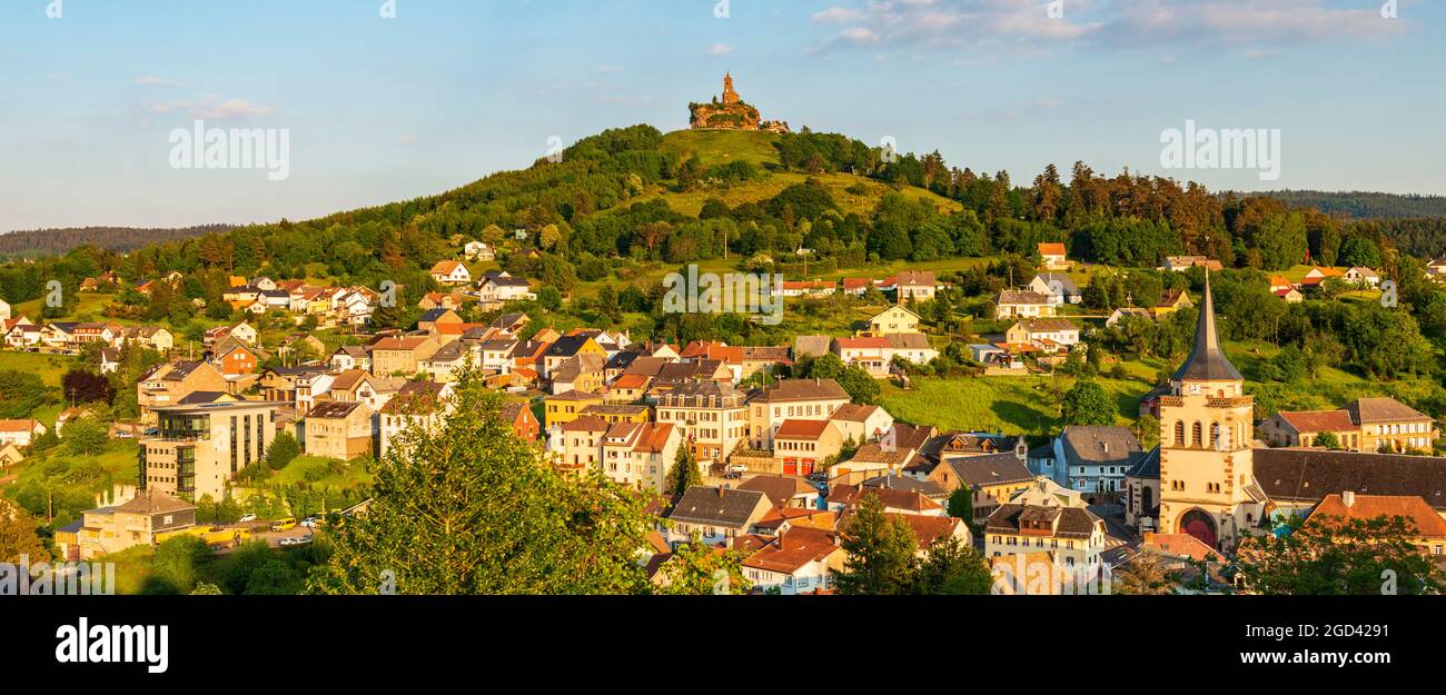 FRANCE, MOSELLE (57), DABO, VILLAGE AND DABO ROCK WITH SAINT-LEON ...