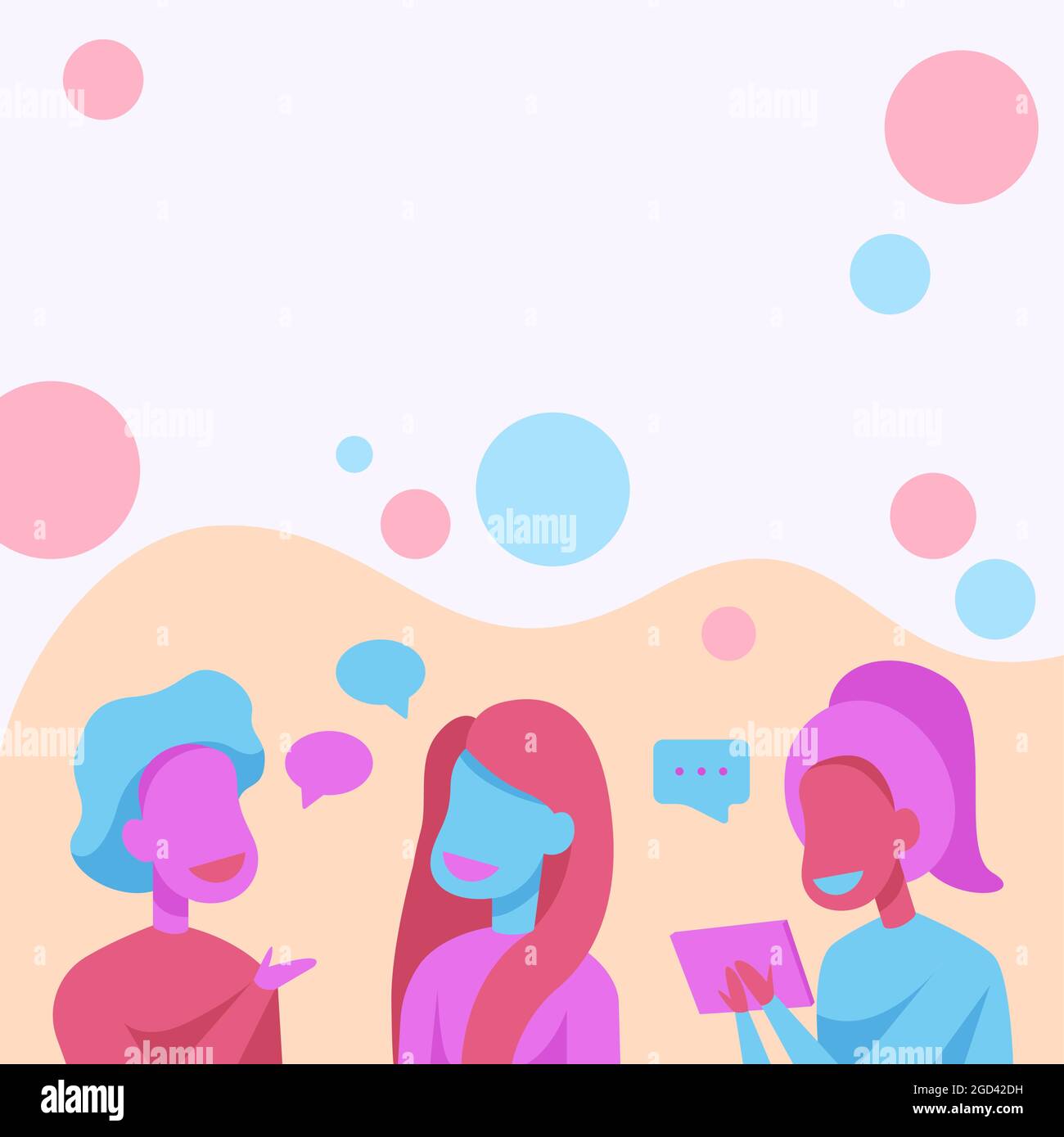 Happy Friends Drawing Standing Talking To Each Other With Speech ...