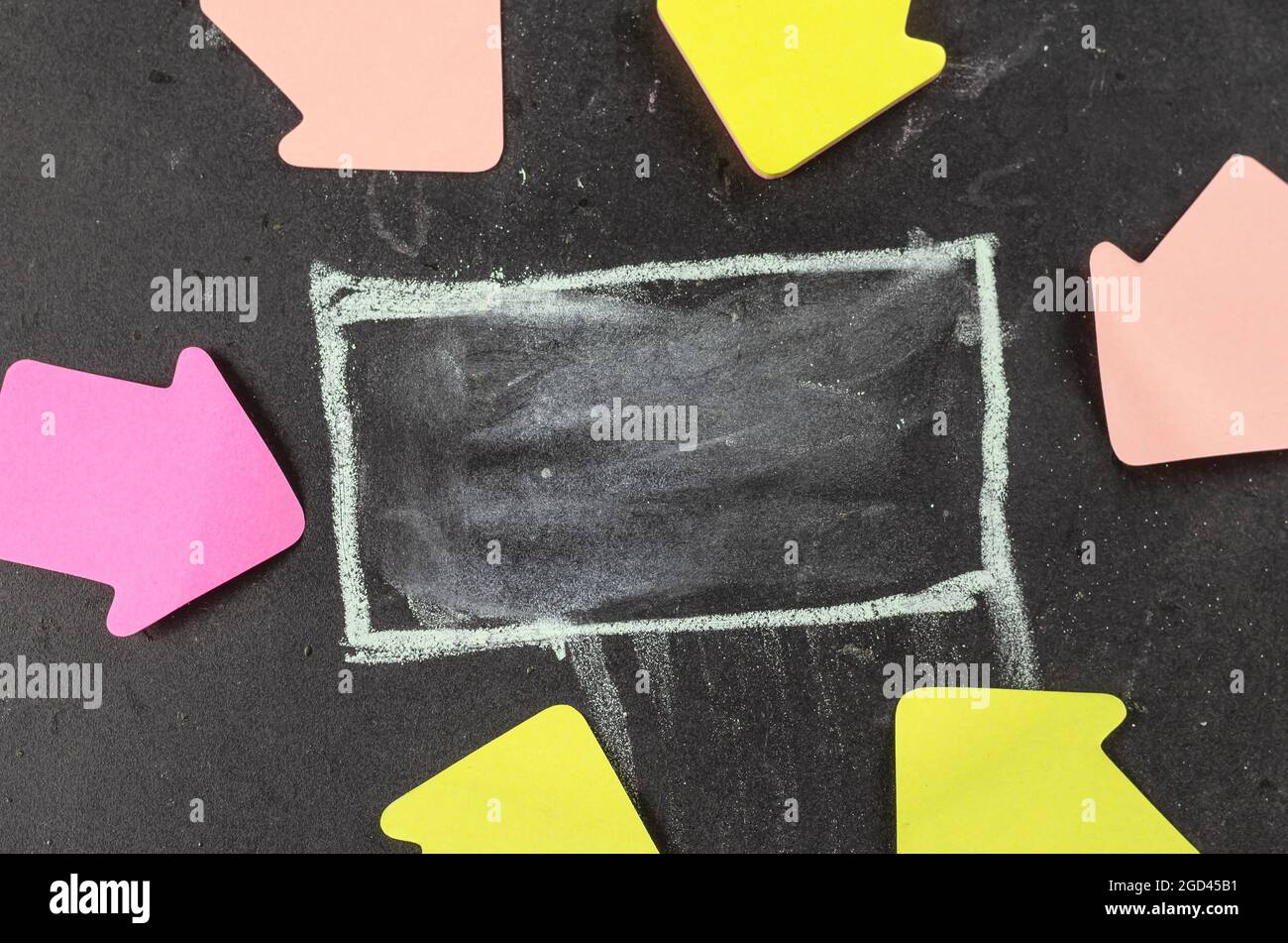 The hand-drawn white rectangle on the chalkboard and multicolored ...