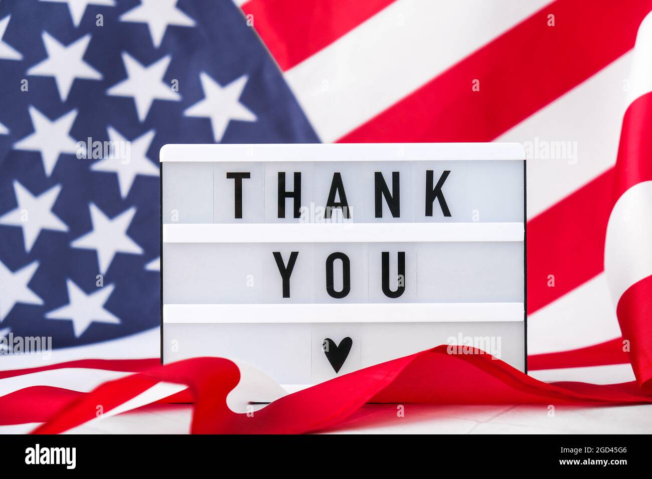 American flag. Lightbox with text THANK YOU Flag of the united states ...